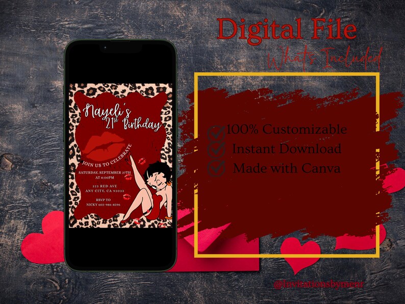 Betty Boop 21st Birthday Invitation: Leopard Print Party (digital ...