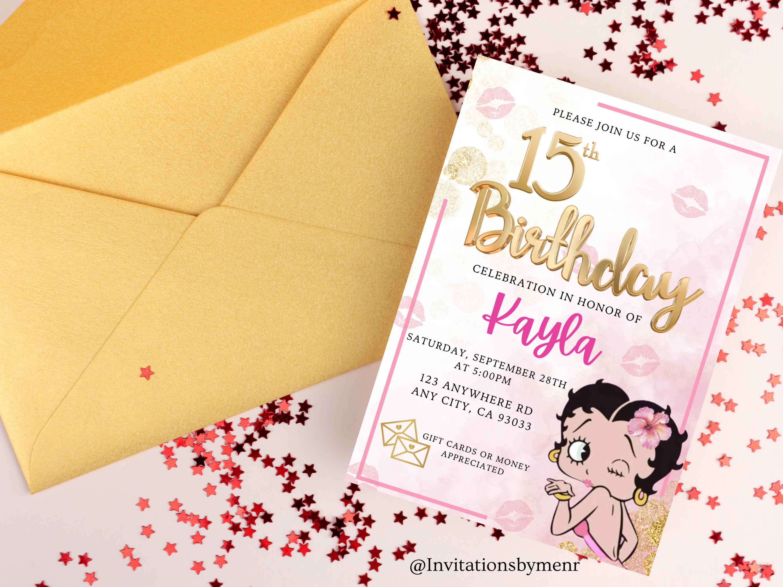 Betty Boop Quinceañera Invitation: Pink and Gold, Editable Template ...
