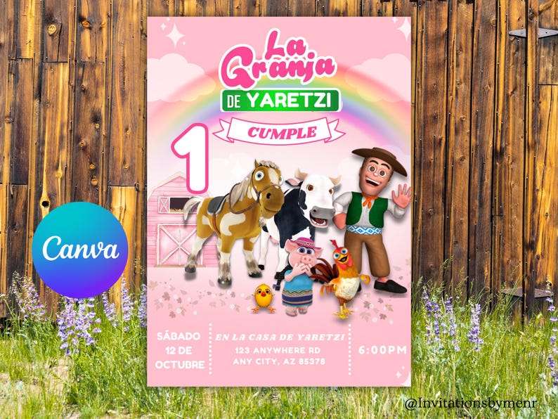 La Granja Birthday Invitation Girl: Farm Animals, Spanish Theme ...