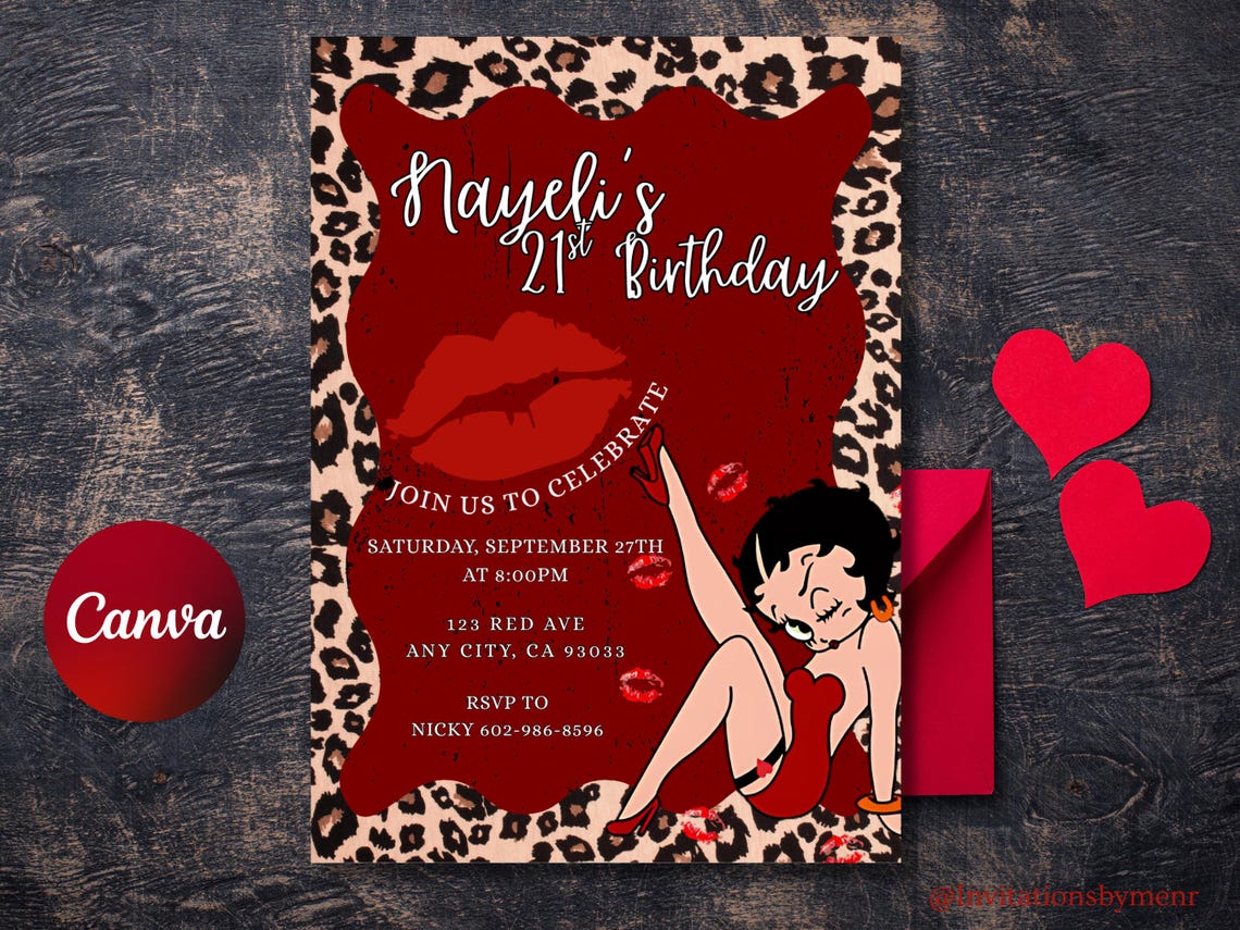 Betty Boop 21st Birthday Invitation: Leopard Print Party (digital ...