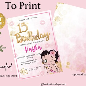 Betty Boop Quinceañera Invitation: Pink and Gold, Editable Template ...