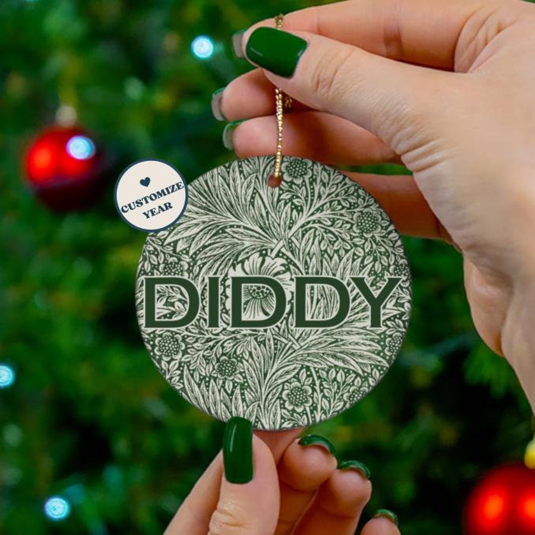 DIDDY Christmas Ornament Ceramic, Floral Pattern, Diddy Est 2024, 2025 ...