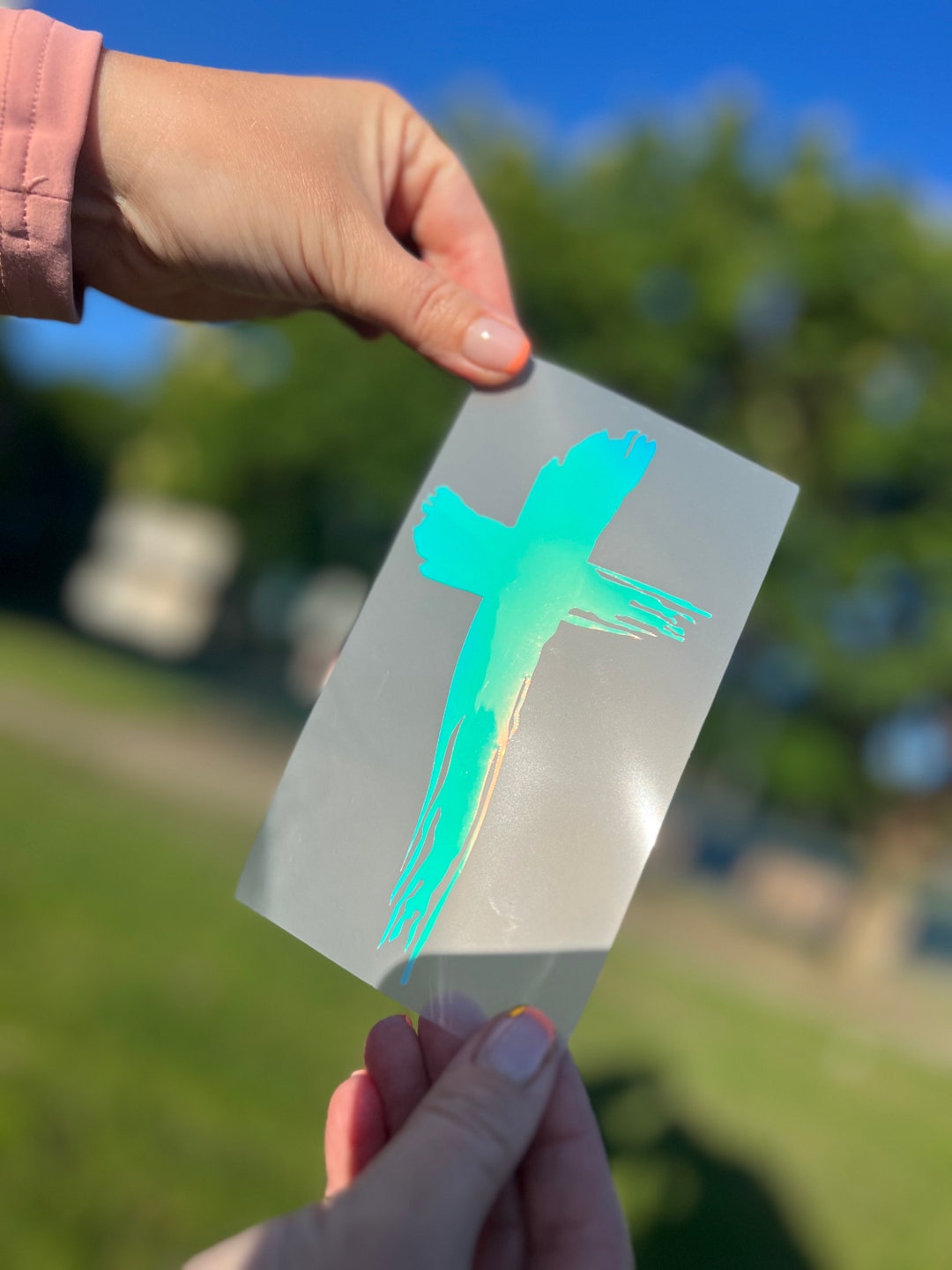 Holographic Cross Vinyl Decal Christian Religious Car Sticker Faith ...