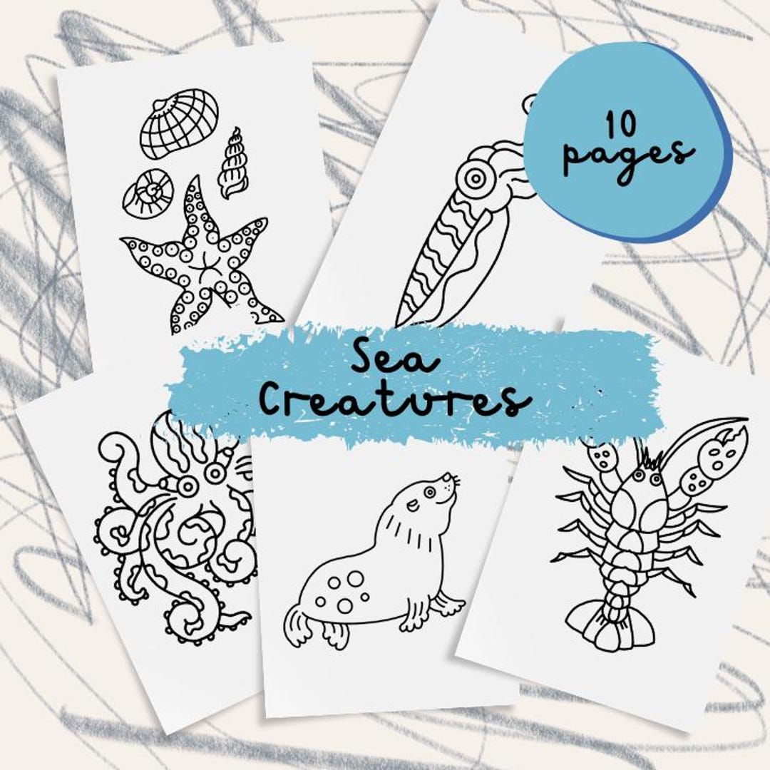 SEA CREATURES Printable Toddler Coloring Pages, Simple Coloring Pages ...