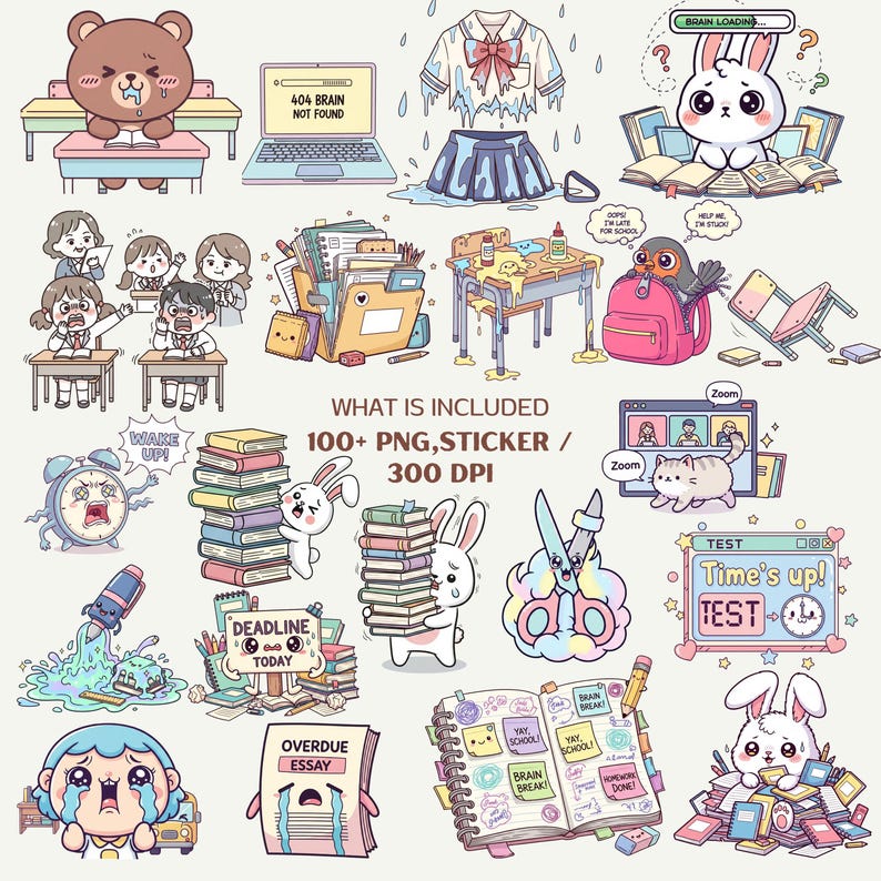 Funny Back to School Clipart, Cute Kawaii School Png,chibi Stickers ...