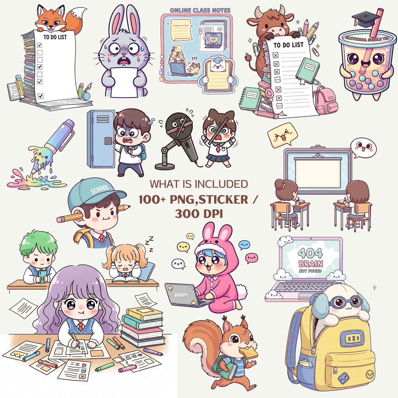 Funny Back to School Clipart, Cute Kawaii School Png,chibi Stickers ...