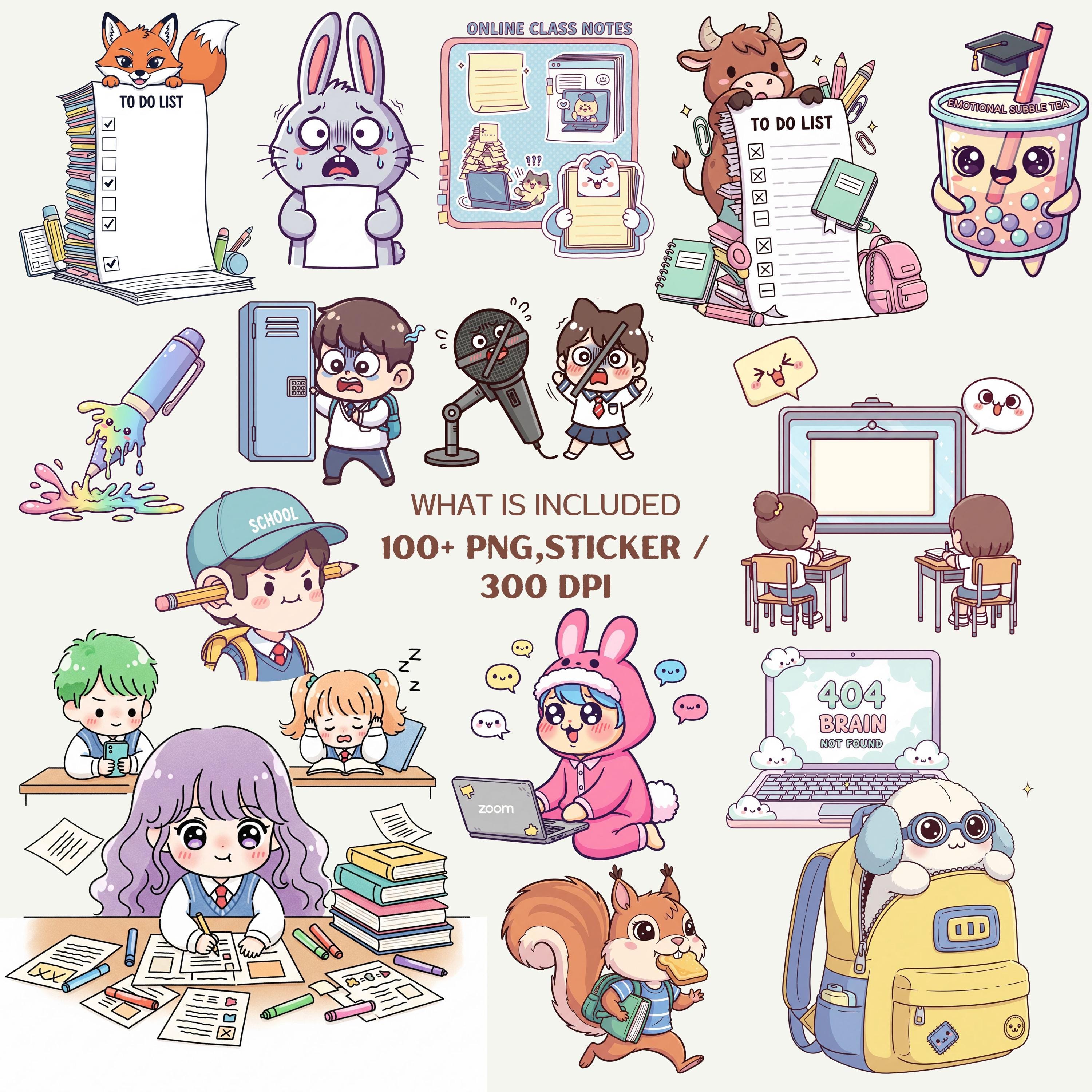 Funny Back to School Clipart, Cute Kawaii School Png,chibi Stickers ...
