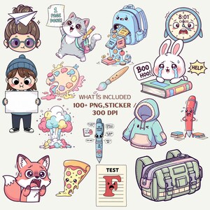 Funny Back to School Clipart, Cute Kawaii School Png,chibi Stickers ...