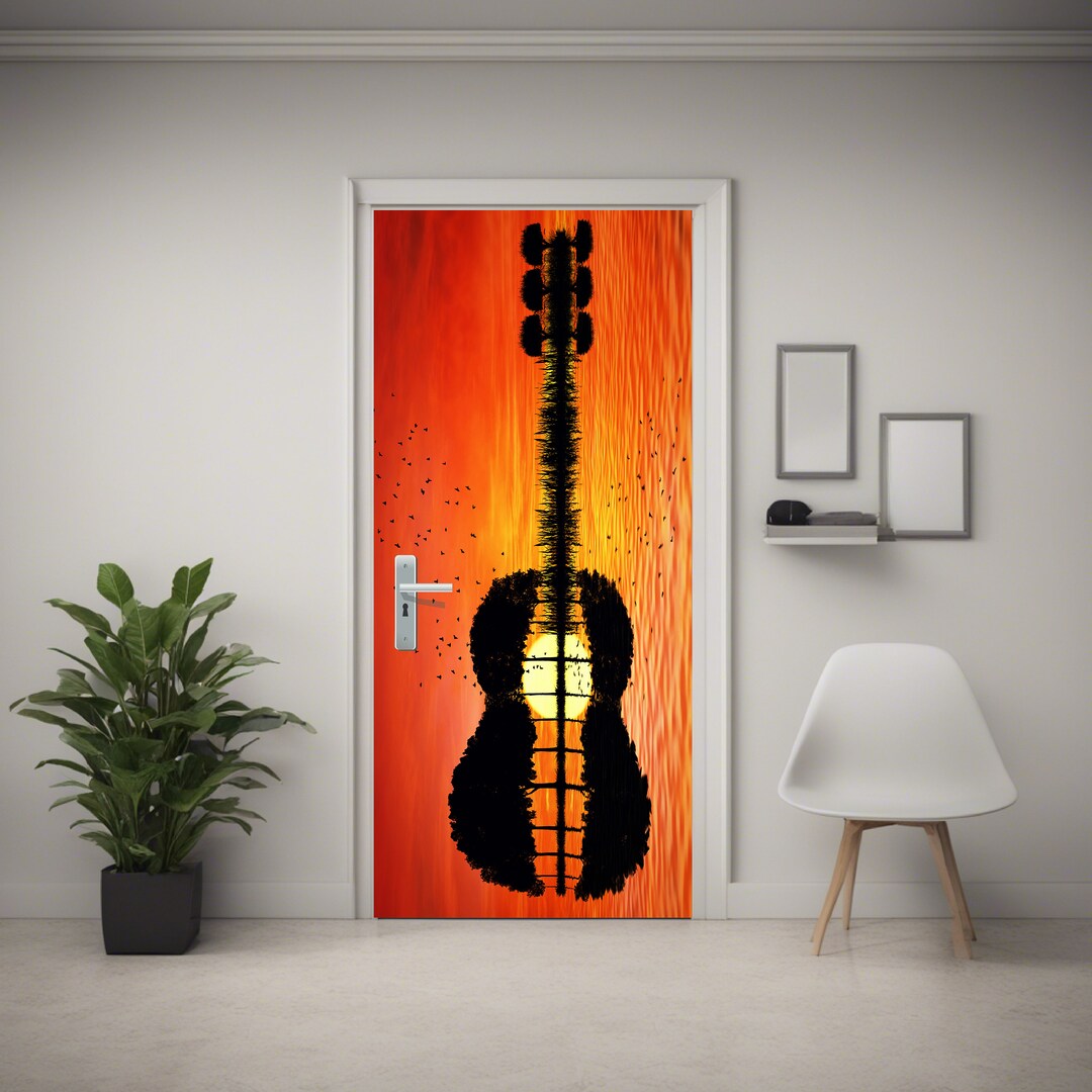 Door Sticker for Music Lovers, Guitar Art, Rustic Covering, Home ...