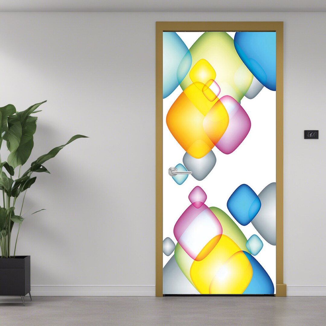 Square Colorful Patterns 3D Door Sticker, Front Door Sticker, Hotel ...
