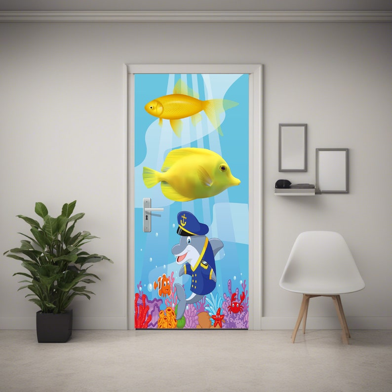 Fish in the Ocean Door Mural, Sea Fishes Sticker, Door Art Applications ...