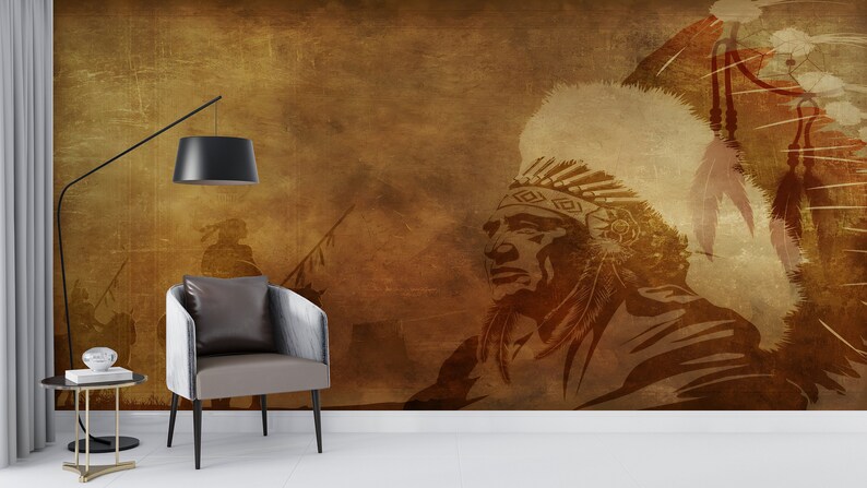 Native American Chief Wall Relief, Vintage Wall Art, Ancient Wallpaper ...