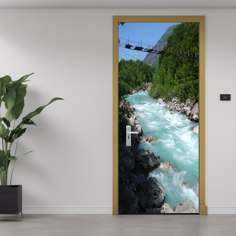 Wooden Bridge River Cliff, Suspension Bridge and Forest, Rustic ...
