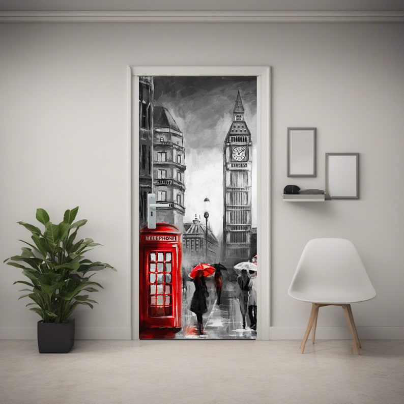 Door Label Black and White Art and the Streets of England, Old Red ...