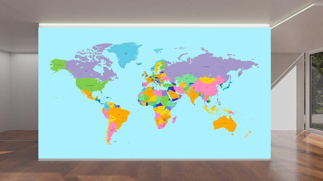World Map Wall Mural, Country Names and Continents, Giant World Map ...
