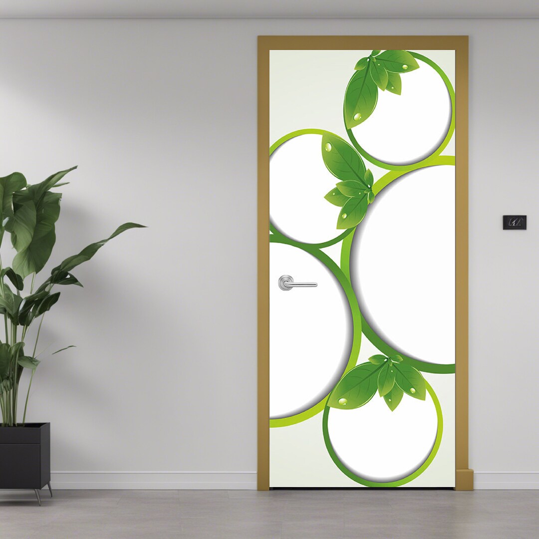 3D Door Sticker Circle and Leaf, Botanical Art for Your Home or ...