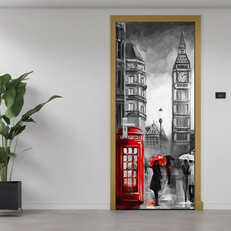 Door Label Black and White Art and the Streets of England, Old Red ...