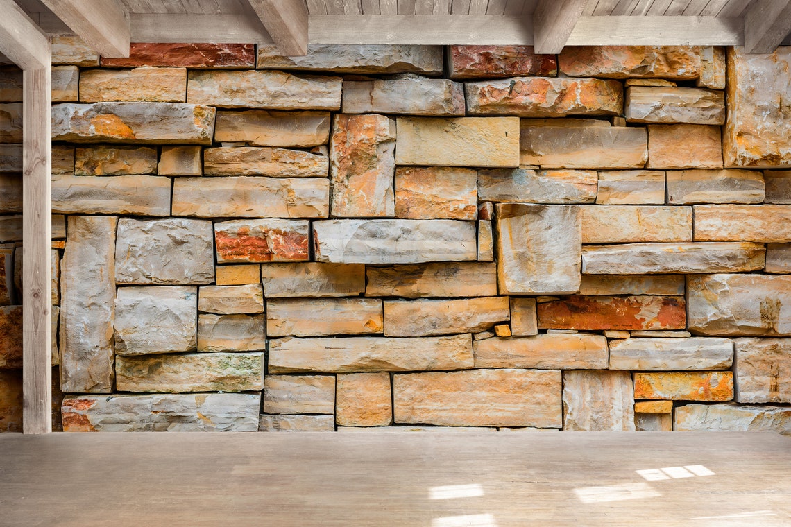 Hard-textured Wallpaper, Wall Pattern Made of Faux Stone Bricks ...
