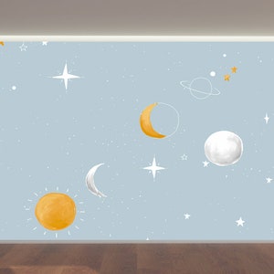 Space Wallpaper, Moon and Sun Labels for Kids, Planets and Stars Tag ...