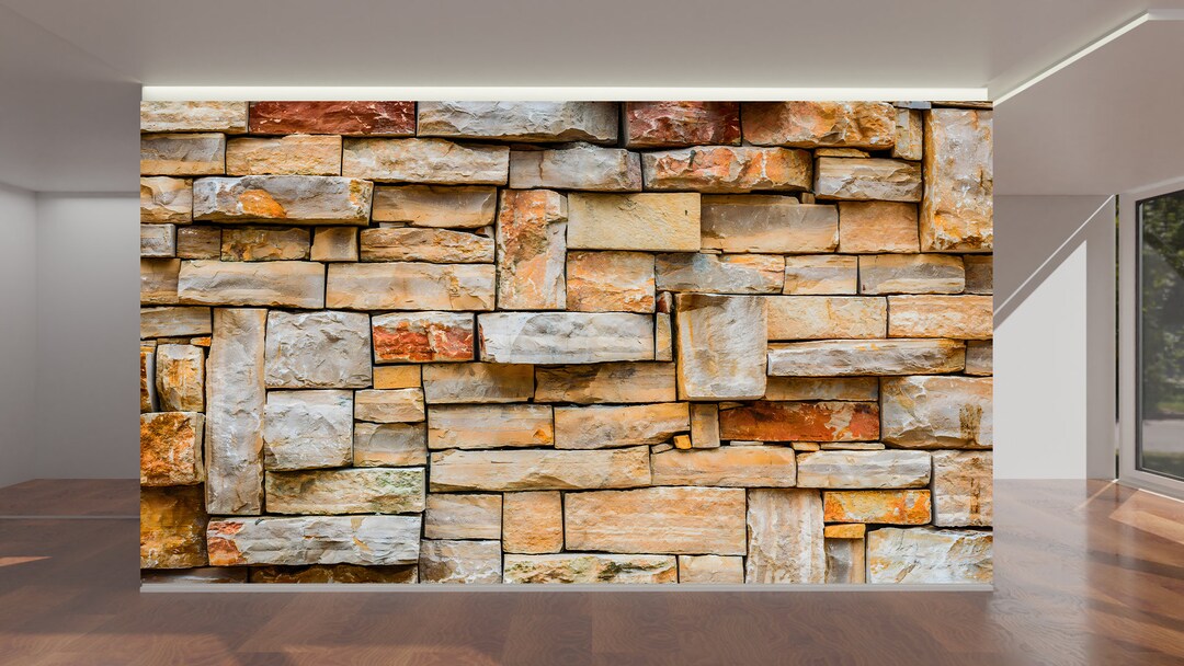 Hard-textured Wallpaper, Wall Pattern Made of Faux Stone Bricks ...