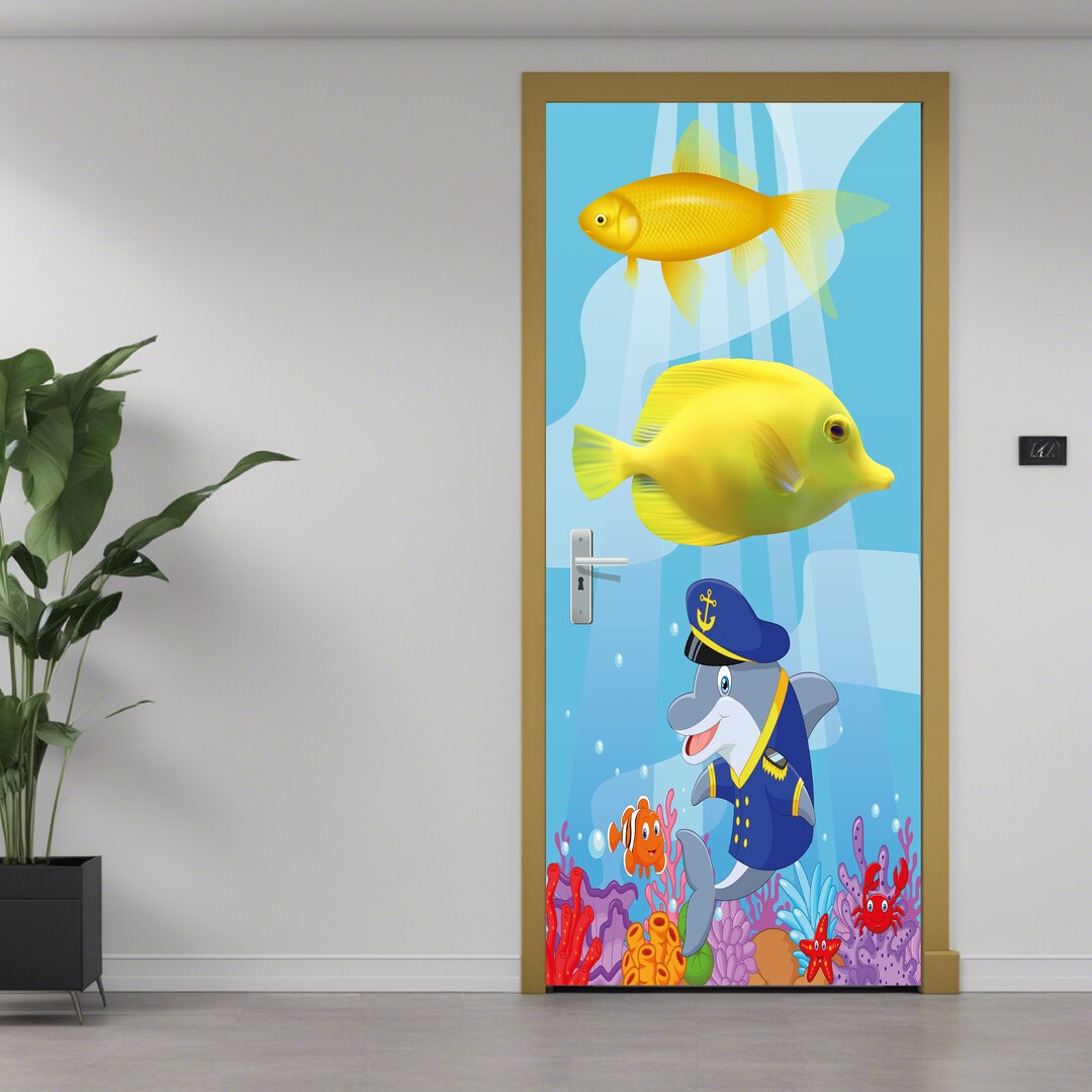Fish in the Ocean Door Mural, Sea Fishes Sticker, Door Art Applications ...