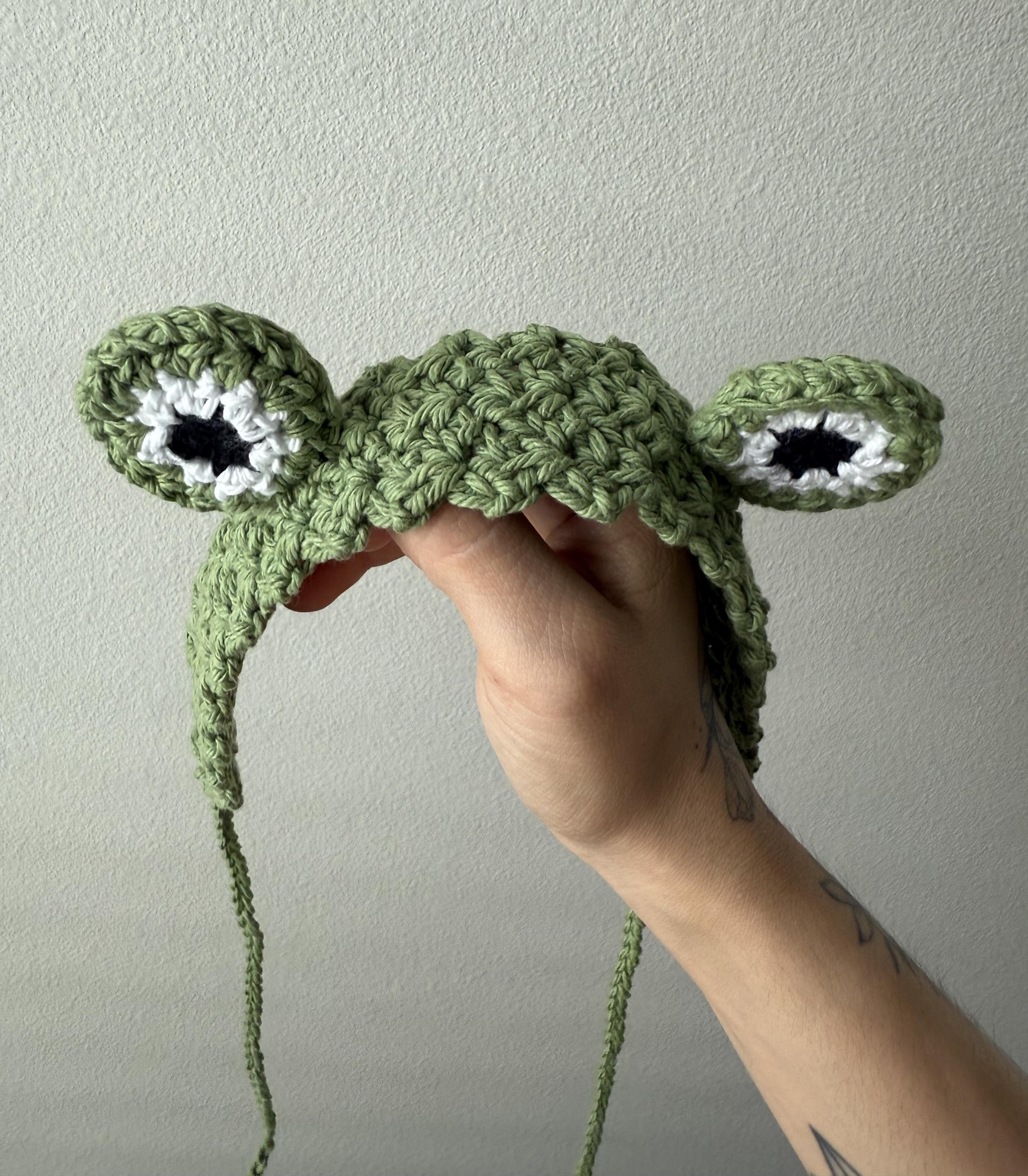 Crocheted Frog Headband: Handmade 100% Cotton, Olive Garden - Etsy