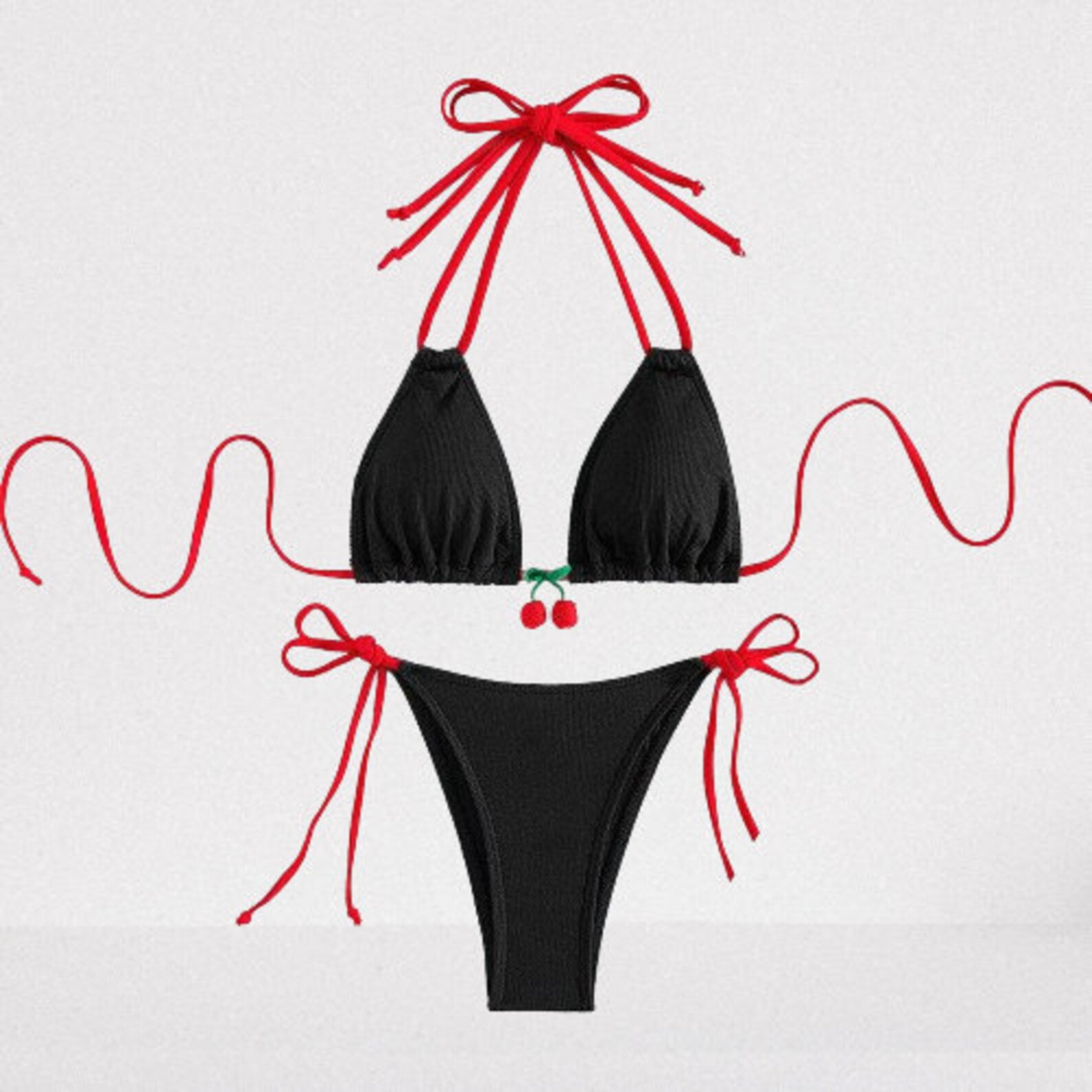 Cherry Triangle Bikini, Bikini Set, Cute Bikini, Tie Bikini, Summer ...