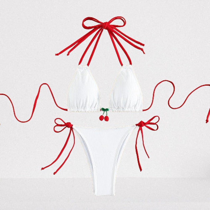 Cherry Triangle Bikini, Bikini Set, Cute Bikini, Tie Bikini, Summer ...