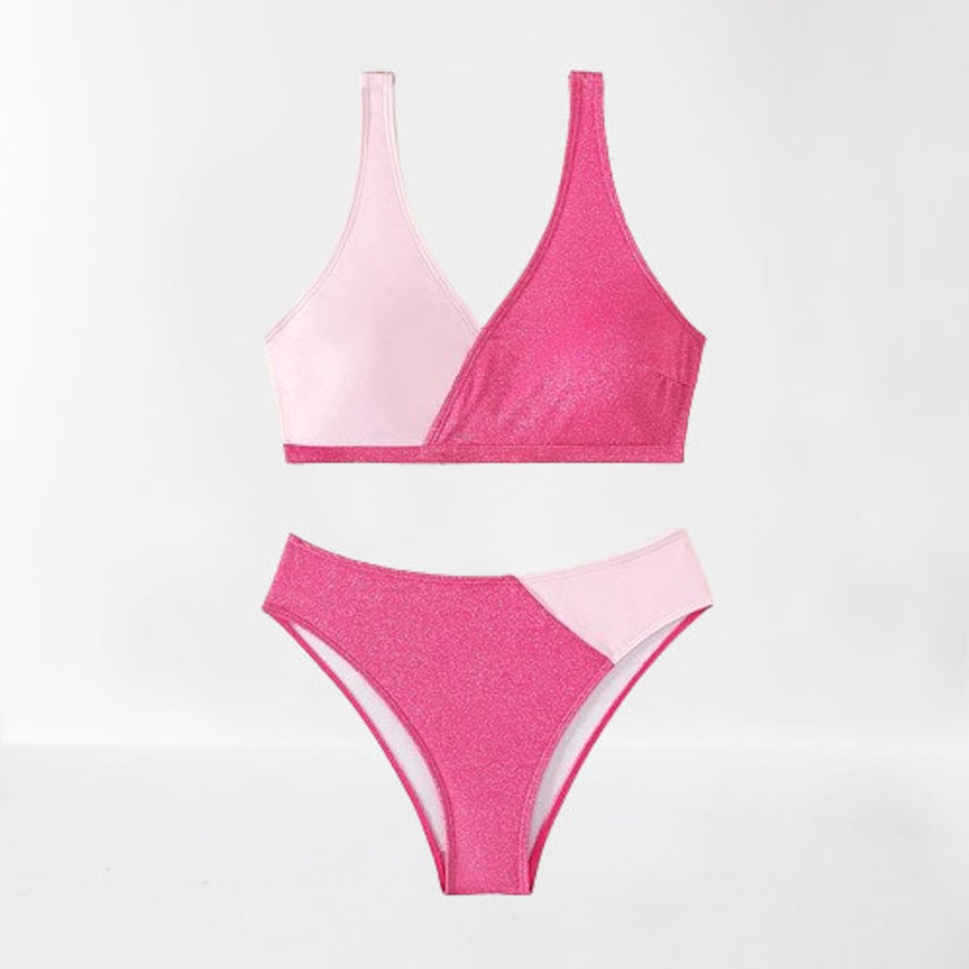 Light/hot Pink Sparkly High Waisted Bikini Set, High Waisted Bikini ...