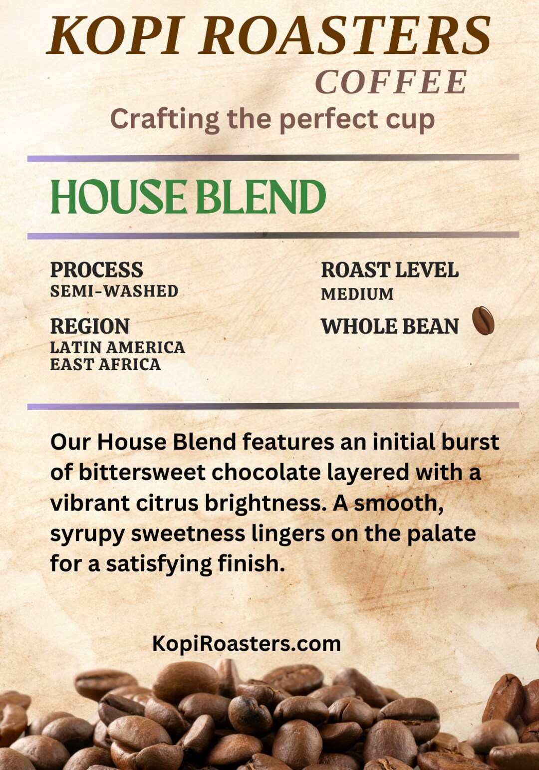 Kopi Roasters House Blend | Smooth Medium Roast With Chocolate & Citrus ...