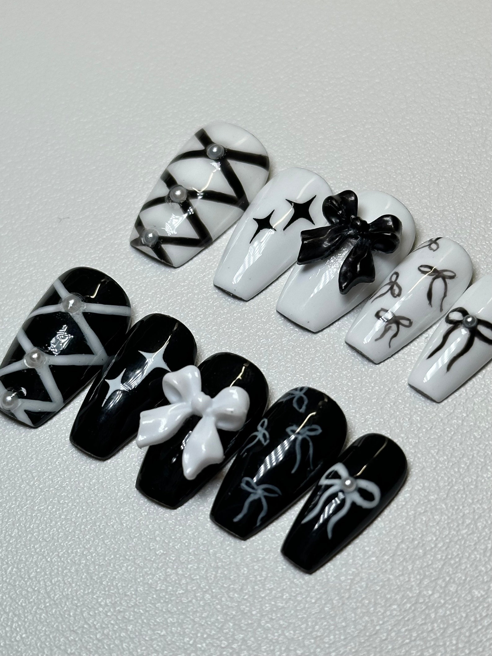 Black and White Coquette Lace Peak-a-boo Nails Underside Lace Design ...