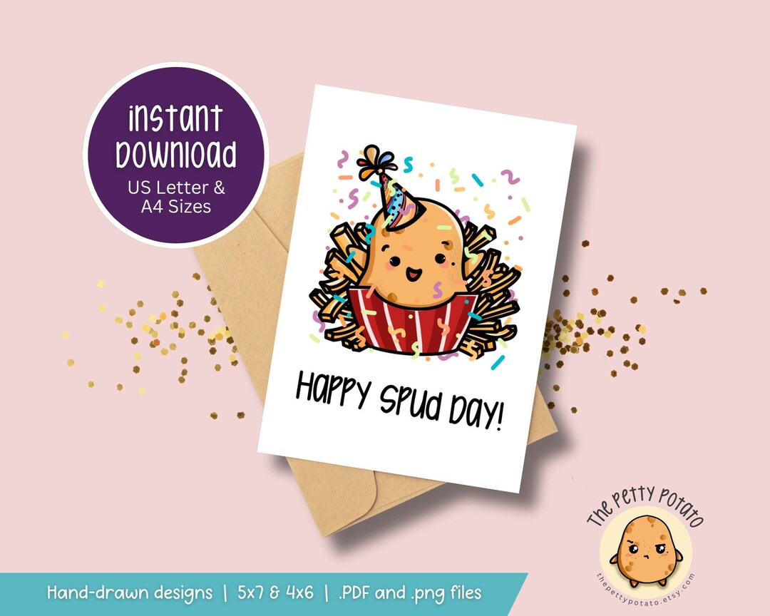 Happy Spud Day Birthday Card | Funny Potato-themed Greeting | Humorous ...