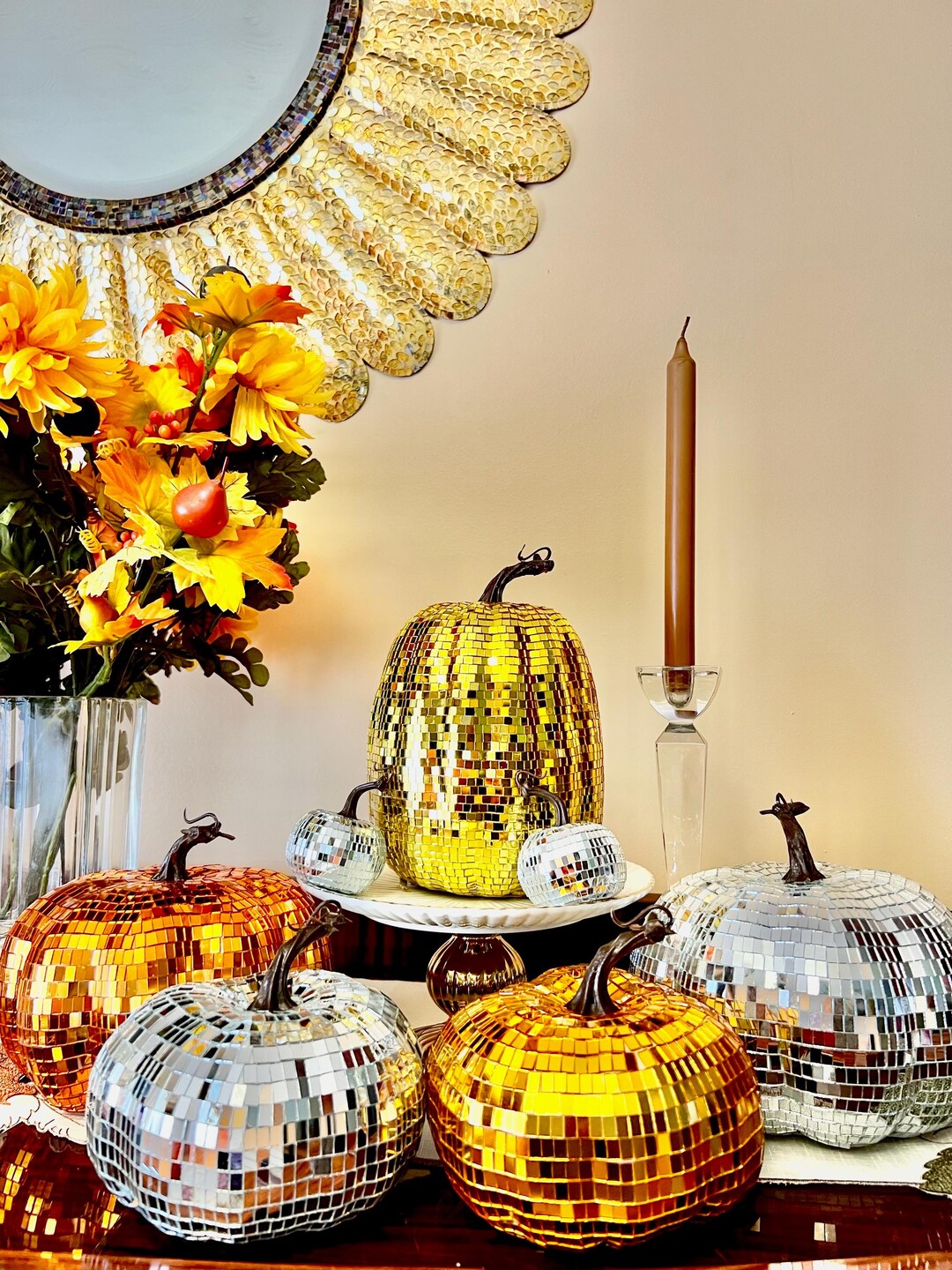 Disco Pumpkins Gourd Boho Chic Silver, Golden and Orange Handmade ...