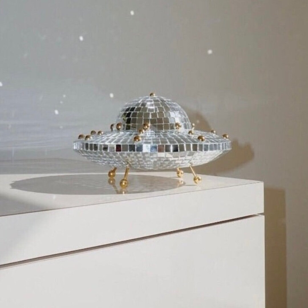 Mirror Tile Disco Theme UFO Decor, Silver, Flying Saucer, 70s Retro ...