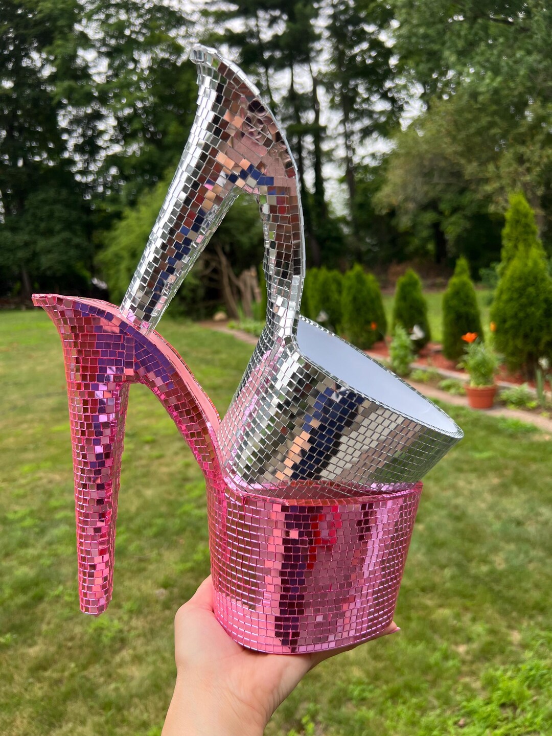 Disco Ball High Heel Vase: Mirrored Mosaic Party Centerpiece - Etsy