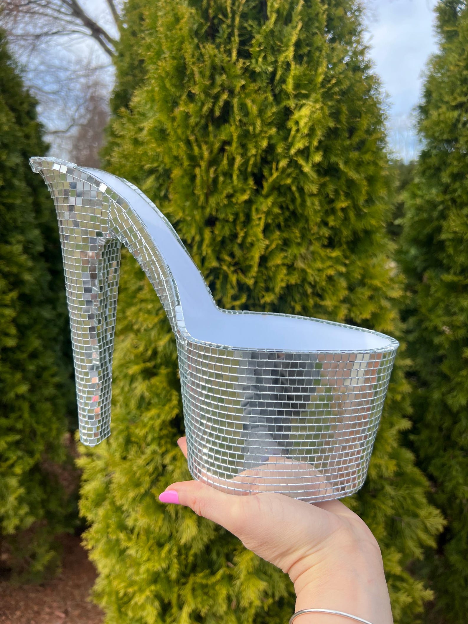 Disco Ball High Heel Vase: Mirrored Mosaic Party Centerpiece - Etsy