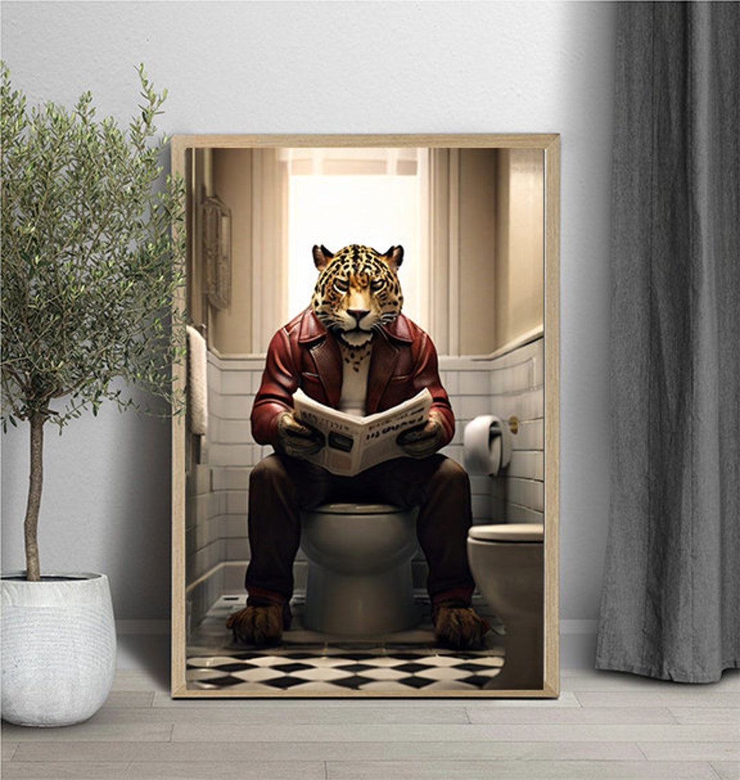 Jaguar Sitting on Toilet Reading Newspaper, Jaguar Art , Jaguar Photo ...
