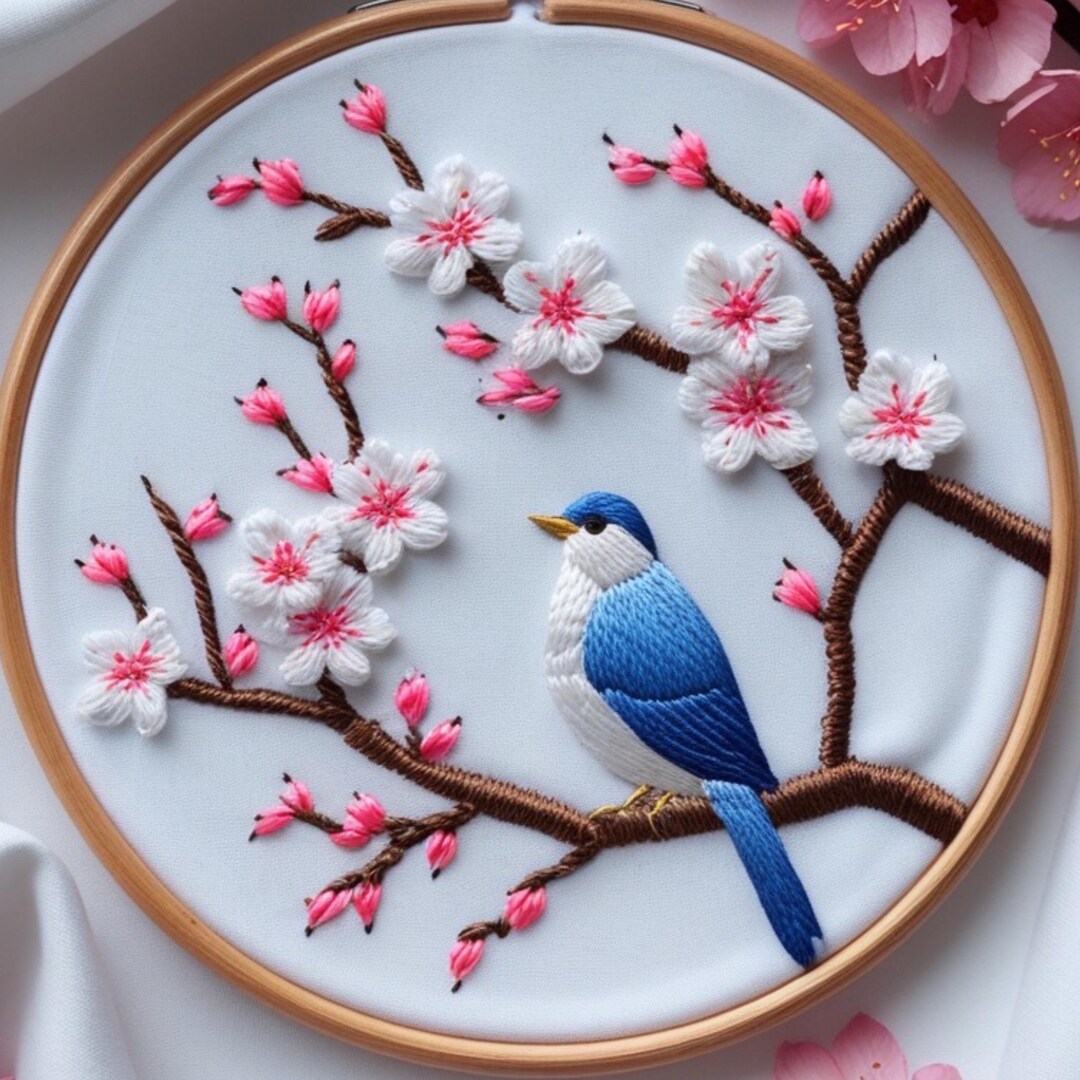 Blue Bird Spring Hand Embroidery Pdf Pattern. 6 Hoop Sizes. Easy to Sew ...