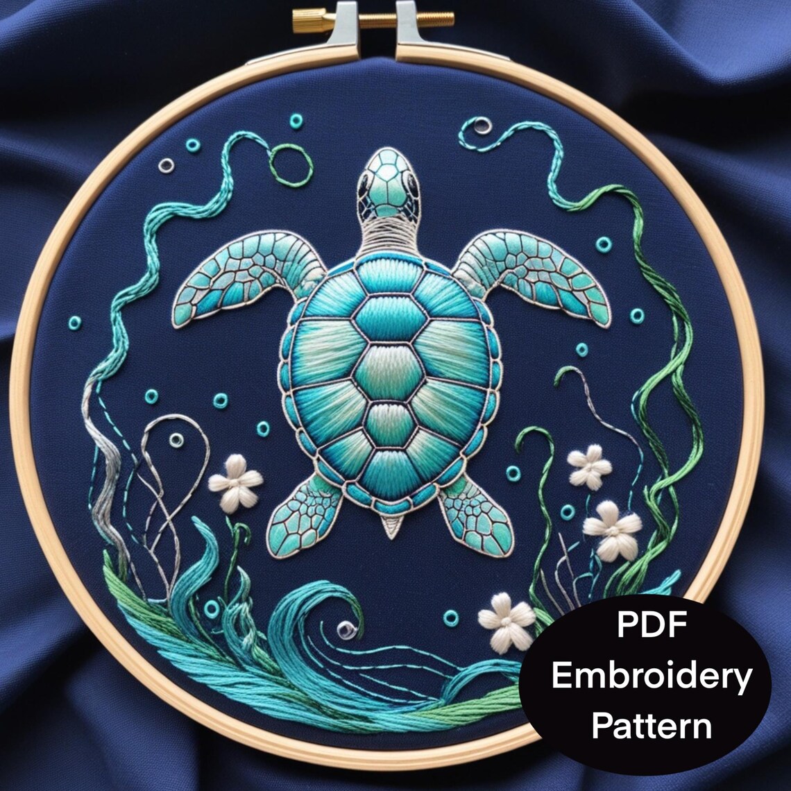 Sea Turtle Embroidery Pdf Pattern. 6 Sizes, 3 to 8 Inch for Different Hand Embroidery Hoops ...