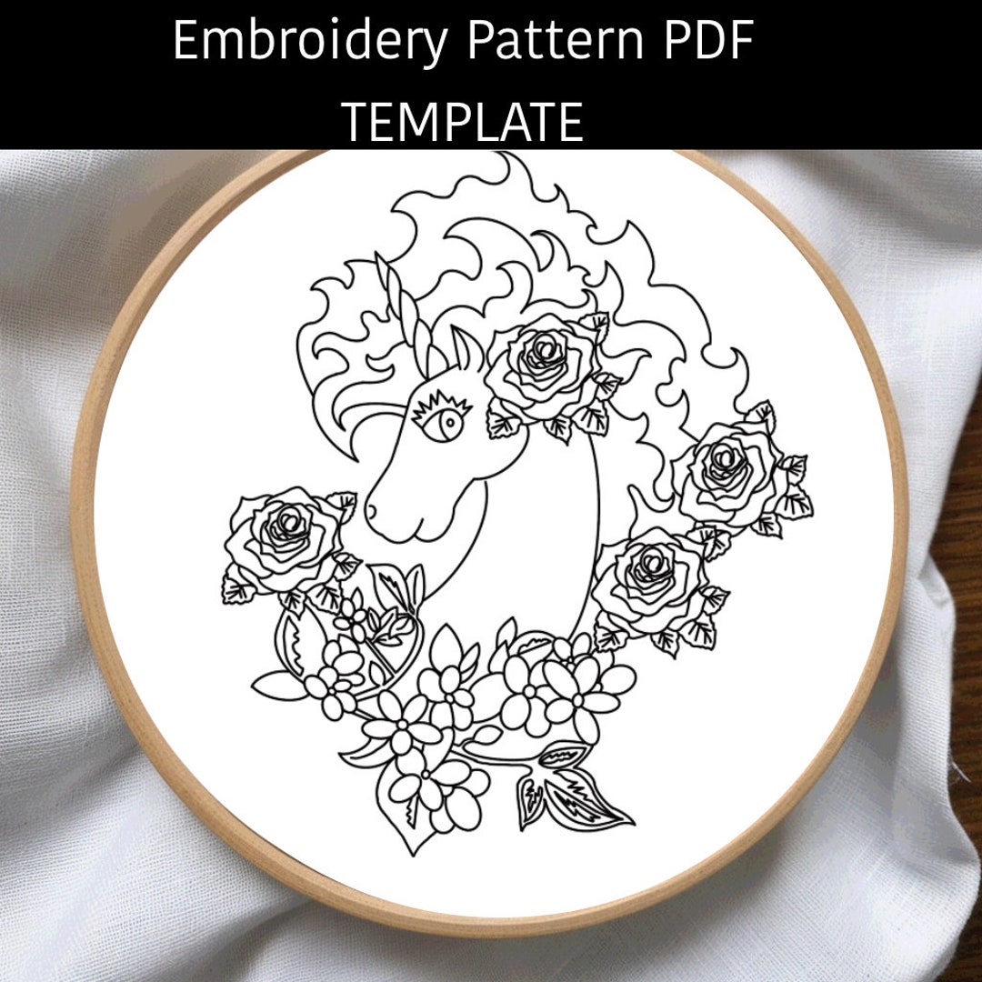 Unicorn Portrait Embroidery PDF Pattern. 7 Sizes 3 to 8 Inch & A4 for Hand Embroidery Hoops ...