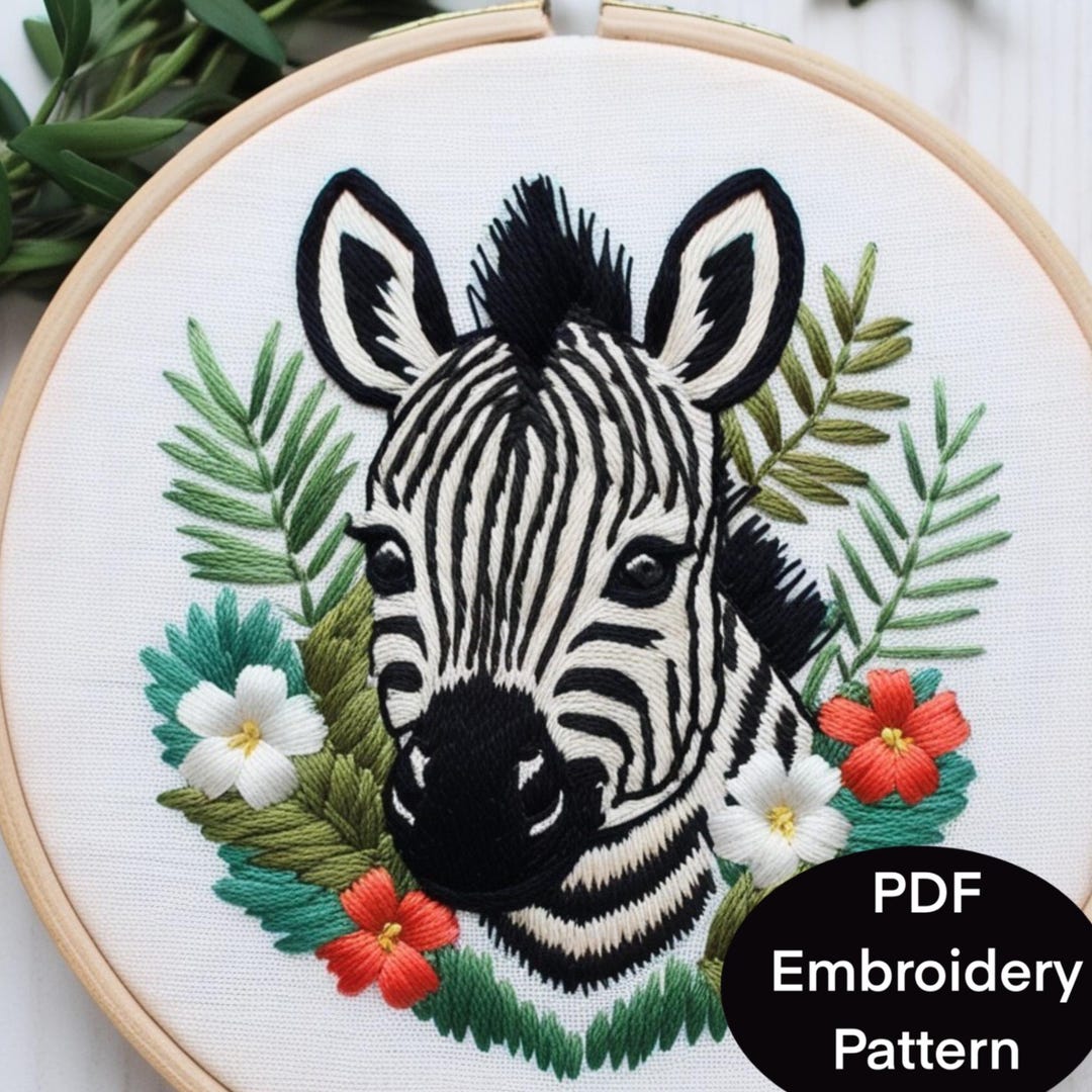 Zebra Animal Pdf Embroidery Pattern. 6sizes 3 - 8 Inch for Different ...