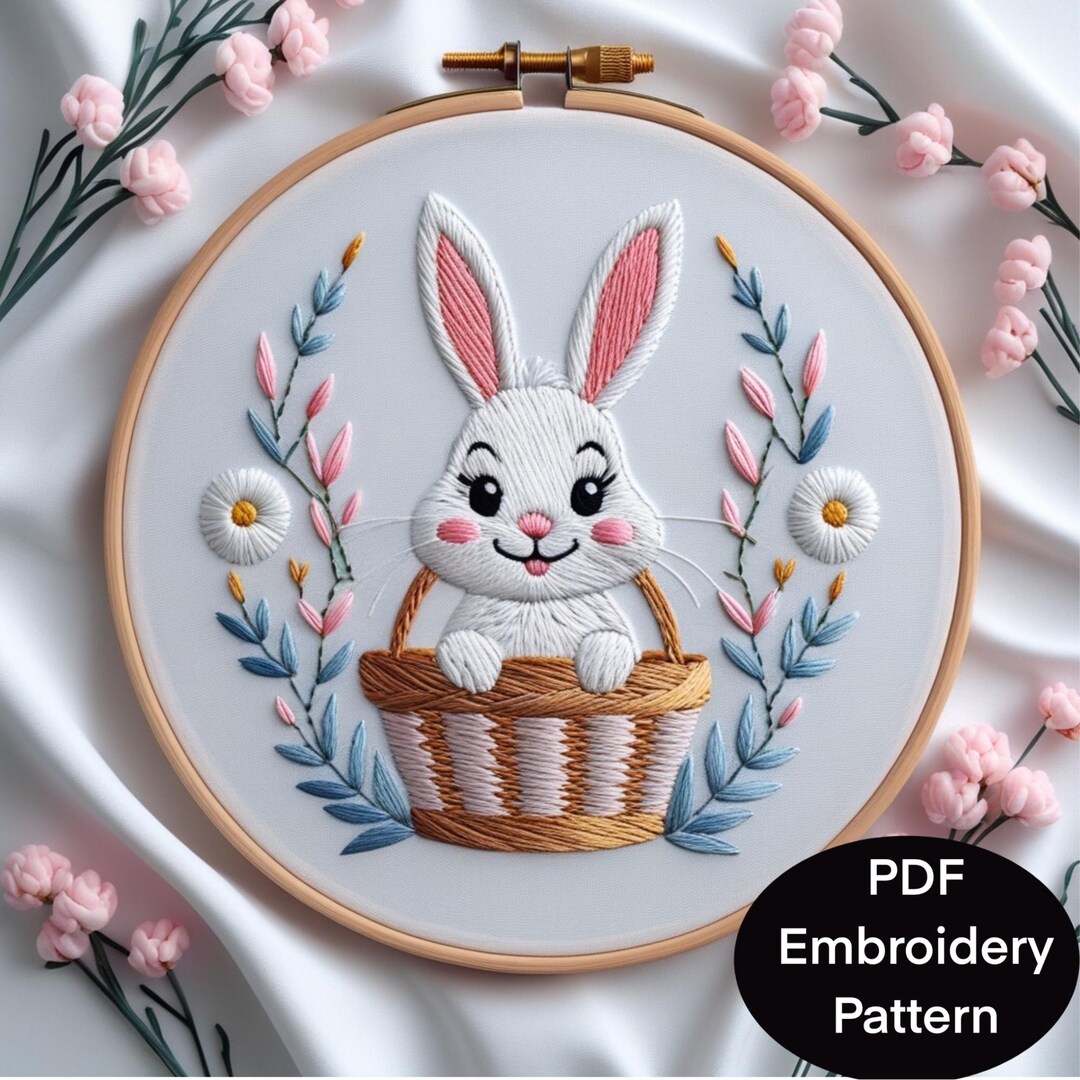 Easter Bunny in a Basket Pdf Embroidery Pattern. 6 Sizes 3-8 Inch for ...