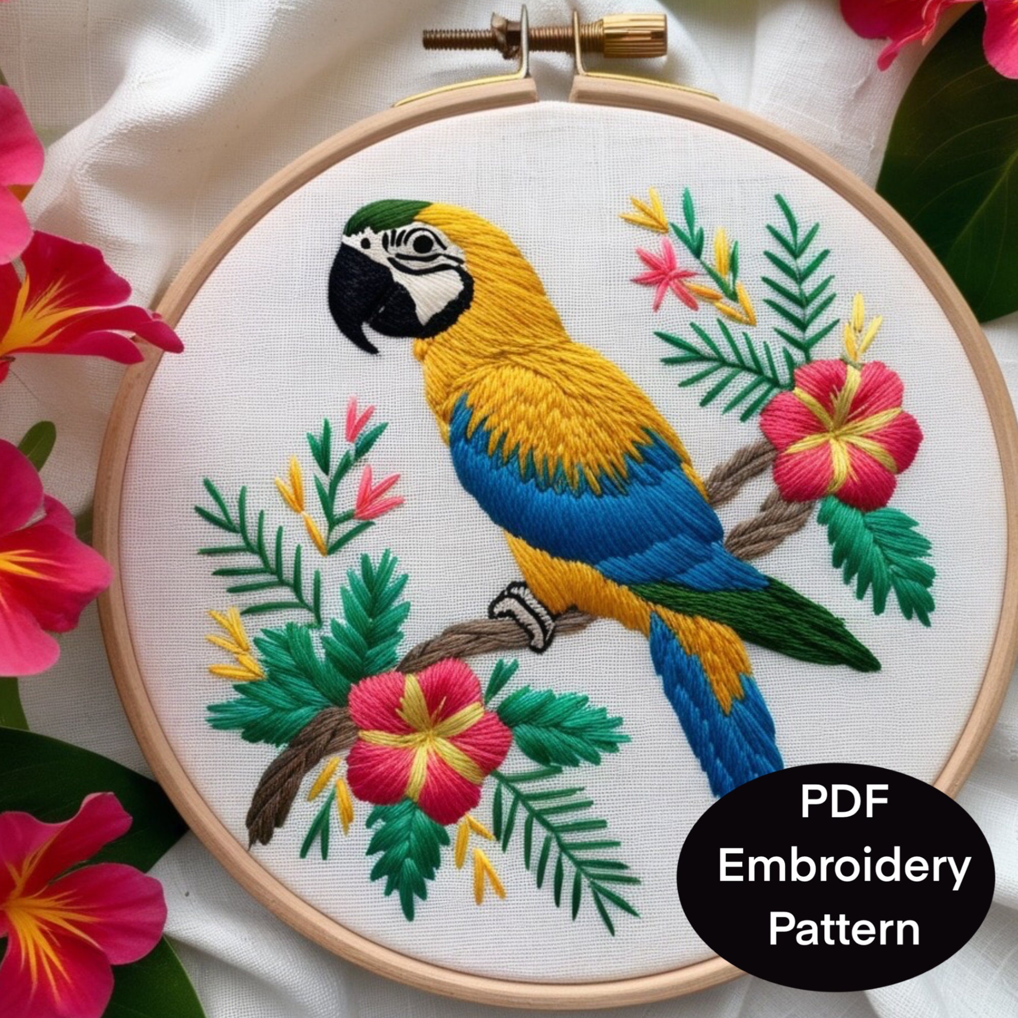 Parrot Bird Hand Embroidery PDF Pattern. 7 Sizes for Different Hoops ...