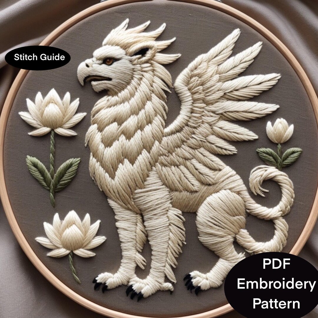 Majestic Griffin Embroidery Pdf Pattern. 6 Sizes, 3 to 8 Inch for Hand Embroidery Hoops. Simple ...