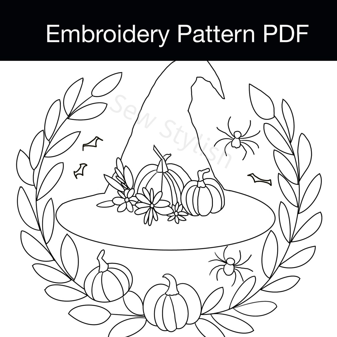 Halloween Witch Hat and Spiders PDF Pattern. 3 to 8 Inch & A4 for Hand ...