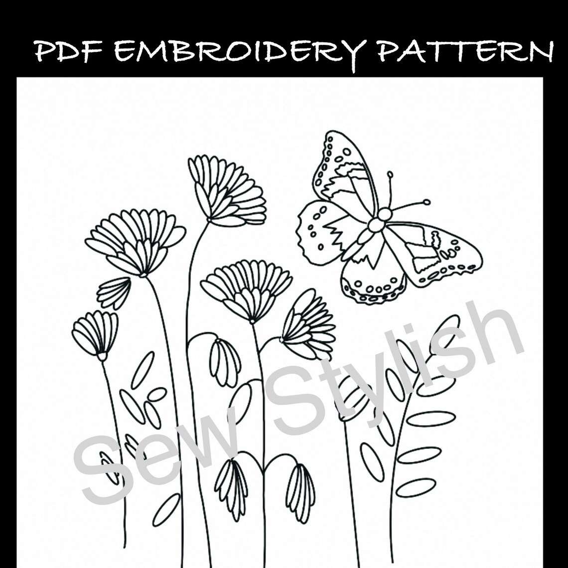 Butterfly Embroidery PDF Pattern. 7 Sizes 3-8 Inch & A4 for Different Hand Embroidery Hoops ...