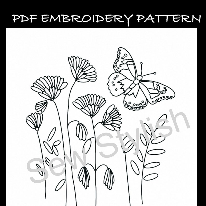 Butterfly Embroidery PDF Pattern. 7 Sizes 3-8 Inch & A4 for Different Hand Embroidery Hoops ...