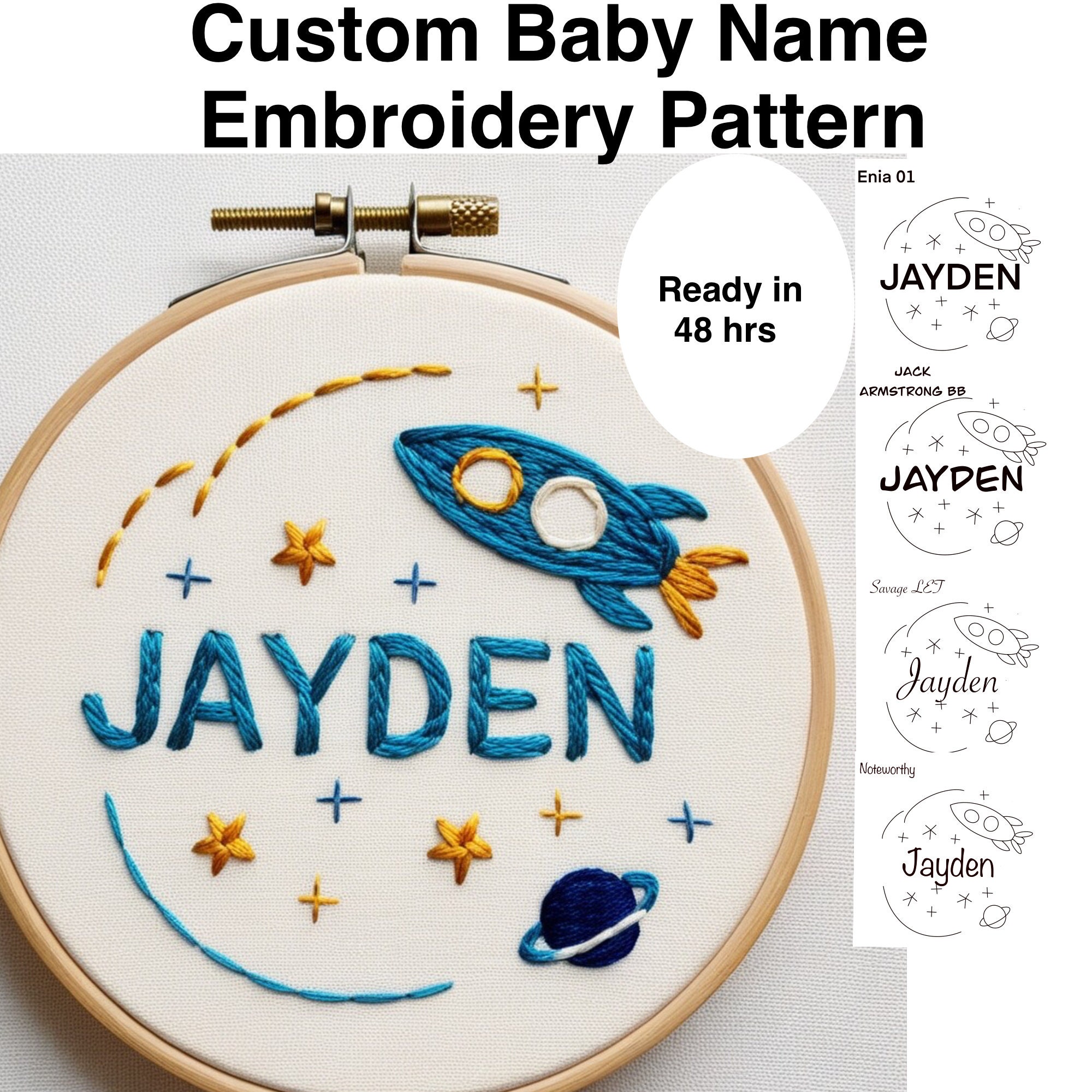 Custom Baby Name Embroidery Pattern. Choose Font and Name Gift for ...