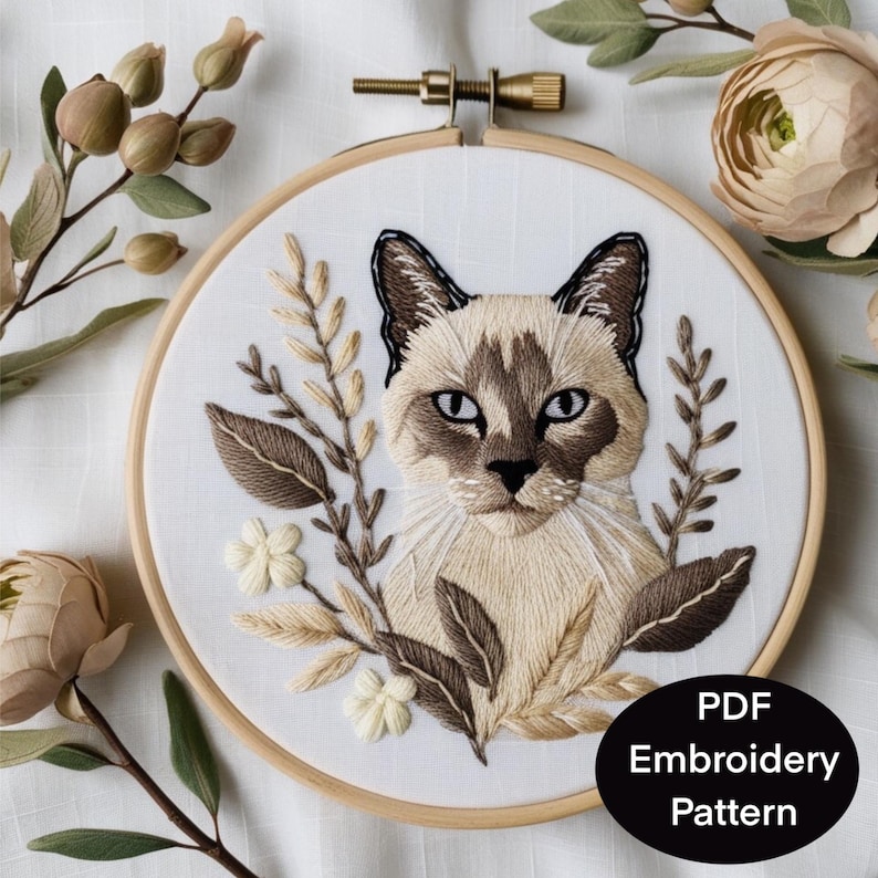 Siamese Cat Embroidery PDF Pattern. 7 Sizes From 3 to 8 Inch & A4 for ...