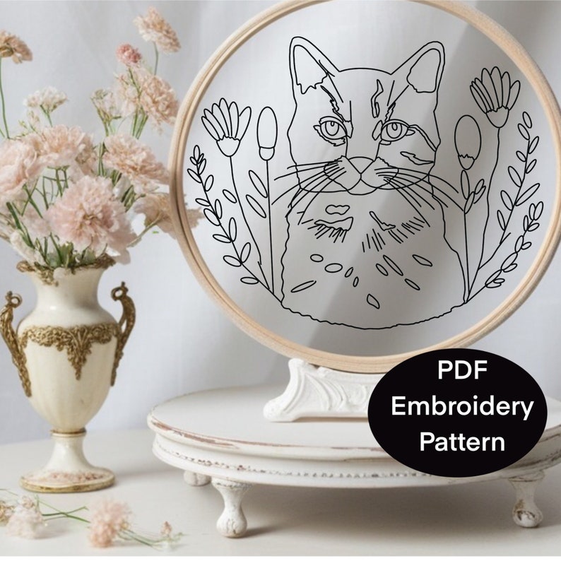 Tabby Cat Embroidery PDF Pattern. 7 Sizes From 3 to 8 Inch & A4 for ...
